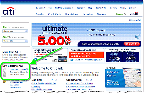 Citi Mobile Makes the Homepage - Finovate